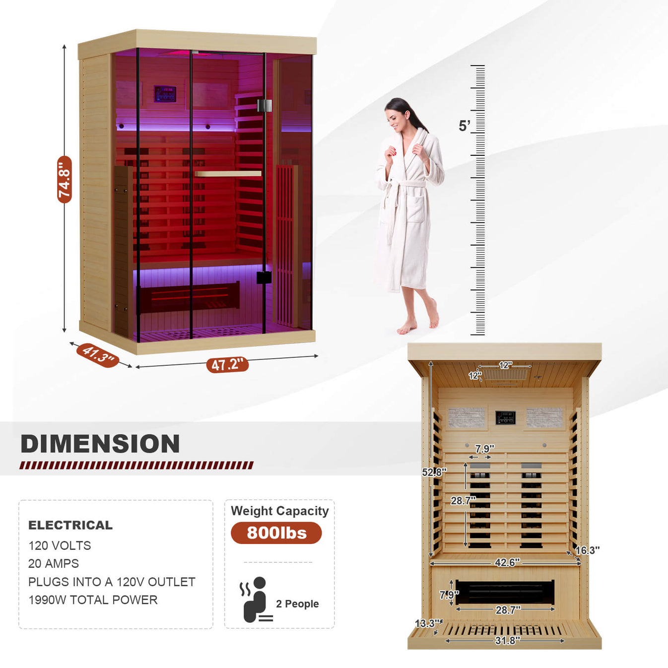 Full Spectrum Infrared Sauna Hemlock Home Sauna - YK8001 – Meissalivve